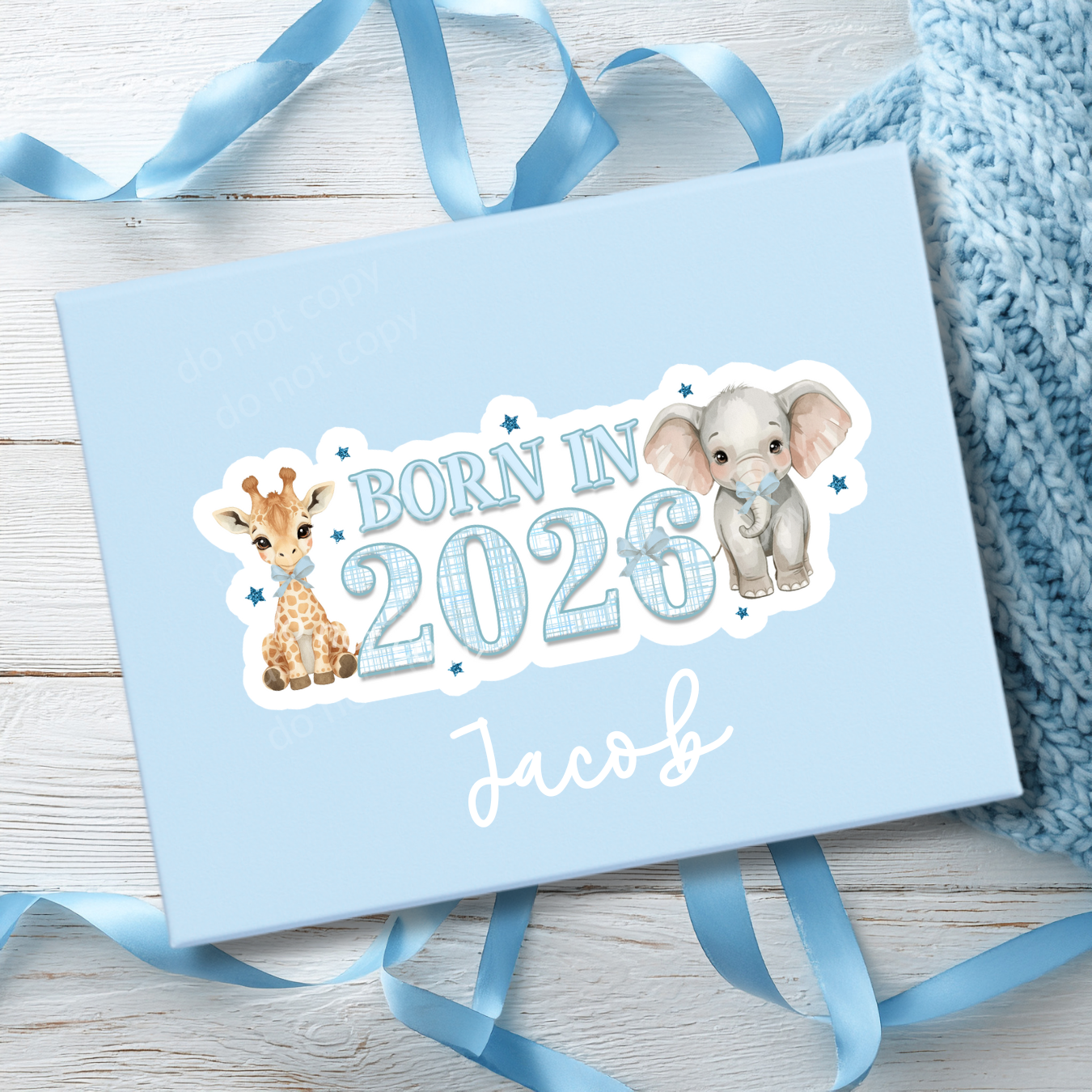 BABY - BLUE SAFARI BORN IN 2026- UV PRINTED MAGNETIC BOX TOPPER – Elhen ...